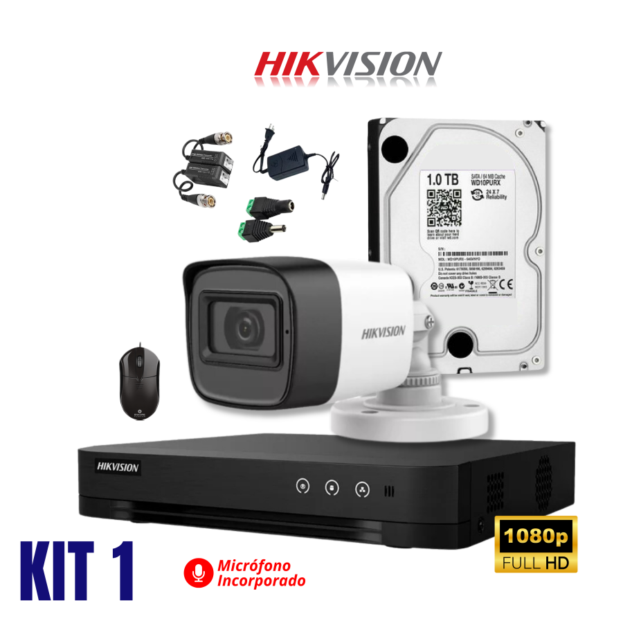 KIT HIKVISION DE 01 CÁMARA FULL HD CON AUDIO - Securitron Perú